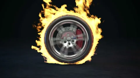 Car wheel in Fire Flame on dark backgrou... | Stock Video | Pond5