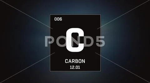 Carbon as Element 6 of the Periodic Table 3D animation on grey ...