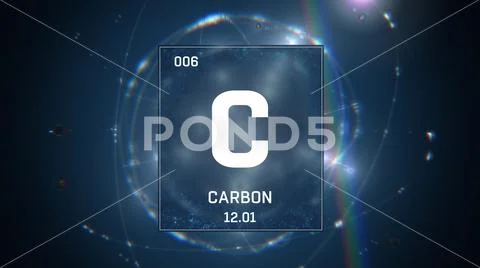 Carbon as Element 6 of the Periodic Table 3D animation on blue ...
