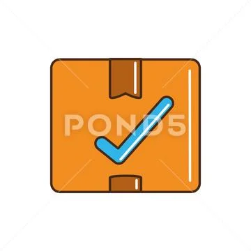 Cardboard box check mark ok cargo delivery line and fill: Royalty Free ...