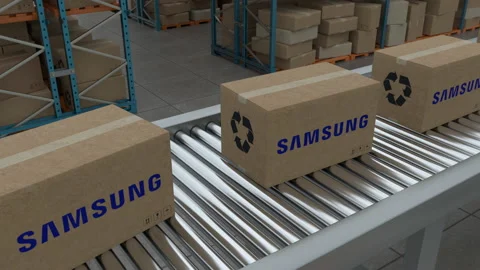 Cardboard boxes with Samsung Logo on con... | Stock Video | Pond5