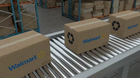 Cardboard boxes with Walmart Logo on con... | Stock Video | Pond5