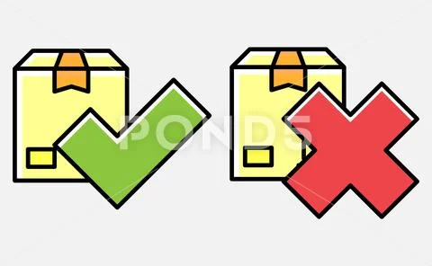 Cardboard boxes with wrong and right check marks. Isolated on white ...