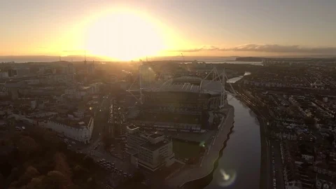 Cardiff bay and Principality stadium sun... | Stock Video | Pond5