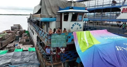 Cargo boat on Amazon river. Amazonia. So... | Stock Video | Pond5