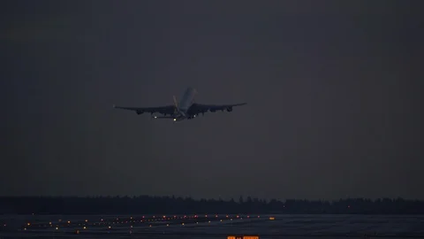 Cargo Boeing 747 taking off, night view ... | Stock Video | Pond5