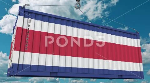 Cargo container with flag of Costa Rica. Import or export related conceptual 3D ~ Clip Art #96353367