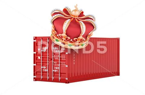 Cargo container with golden crown, 3D rendering Illustration #161117804