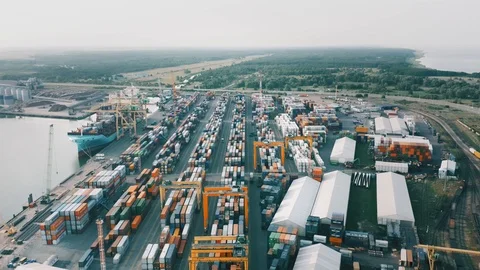 Cargo containers in port, aerial top dow... | Stock Video | Pond5