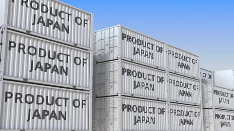 Cargo containers with PRODUCT OF JAPAN t... | Stock Video | Pond5