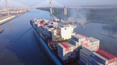 Cargo Freighter Approaches Bridge at Por... | Stock Video | Pond5