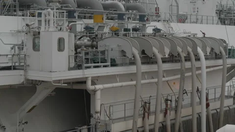 Cargo manifold with pipes of LNG tanker | Stock Video | Pond5