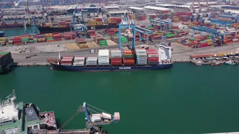 Cargo ship at Ashdod port readyt to unlo... | Stock Video | Pond5