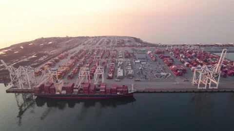 Cargo terminal loading shipping containe... | Stock Video | Pond5