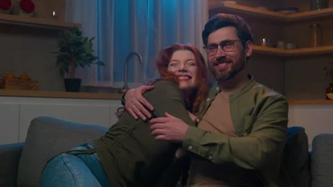 Caring loving man closing laptop hugging... | Stock Video | Pond5