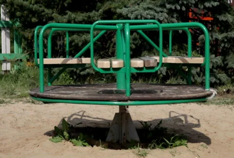 Carousel on playground stop rotation | Stock Video | Pond5