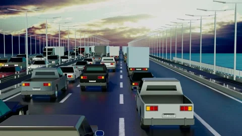 Cars driving on a bridge, rising camera ... | Stock Video | Pond5