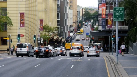 Cars Stop at Traffic Lights in Brisbane ... | Stock Video | Pond5