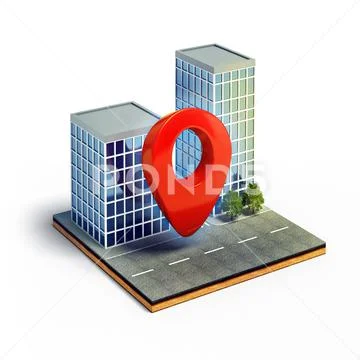 Cartography pin on cross section of isometric city Illustration #136184724