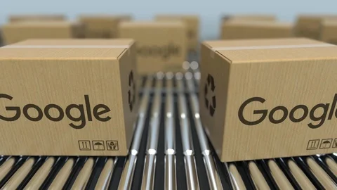 Carton boxes with GOOGLE logo move on ro... | Stock Video | Pond5