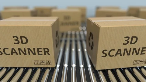 Cartons with 3D scanners on roller conve... | Stock Video | Pond5