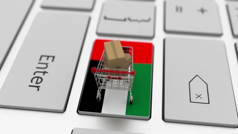 Cartons with MADE IN UAE text and shoppi... | Stock Video | Pond5