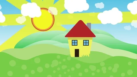 Cartoon 2d animation of a house on sunny... | Stock Video | Pond5