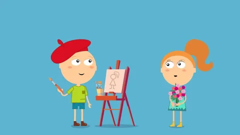Cartoon animation of an artist drawing a... | Stock Video | Pond5