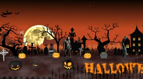 Cartoon animation Halloween scene with a... | Stock Video | Pond5