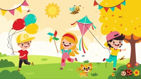 Cartoon Animation Of Kids Playing At Nat... | Stock Video | Pond5
