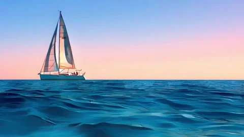 Cartoon animation of yacht sailing at su... | Stock Video | Pond5