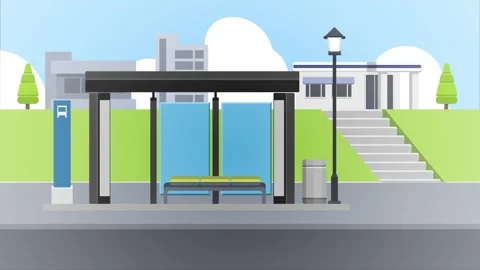 Cartoon Bus Stop Stock Footage ~ Royalty Free Stock Videos | Pond5