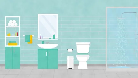 Cartoon Bathroom Animation with running ... | Stock Video | Pond5