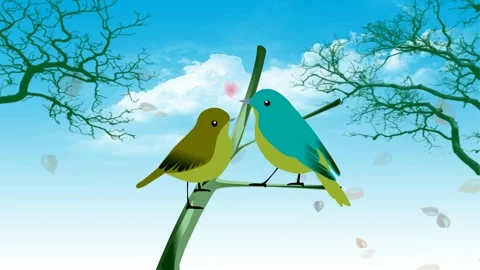 Cartoon birds kissing background and 2d ... | Stock Video | Pond5