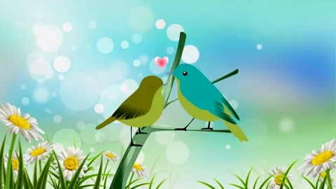 Cartoon birds kissing background and 2d ... | Stock Video | Pond5