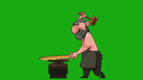 cartoon blacksmith forges a sword on a g... | Stock Video | Pond5