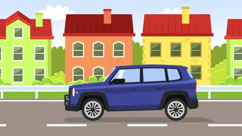 Cartoon blue car flat animation driving ... | Stock Video | Pond5