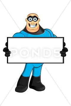 Cartoon Blue Superhero Stock Illustration ~ #32692744