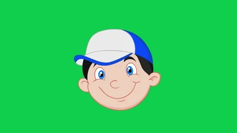 Cartoon boy with blue cap smiling on gre... | Stock Video | Pond5