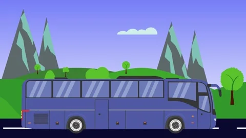 Cartoon Bus running animation, fields an... | Stock Video | Pond5
