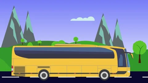 Cartoon Bus running animation, fields an... | Stock Video | Pond5