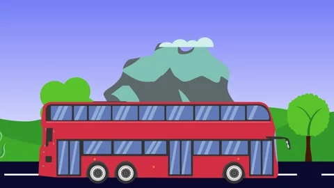Cartoon Bus running animation, fields an... | Stock Video | Pond5
