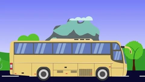 Cartoon Bus running animation, fields an... | Stock Video | Pond5