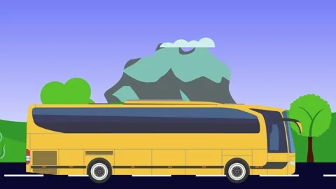Cartoon Bus running animation, fields an... | Stock Video | Pond5