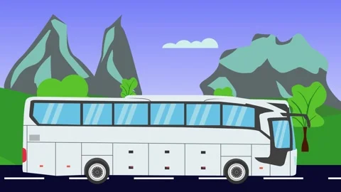 Cartoon Bus running animation, fields an... | Stock Video | Pond5