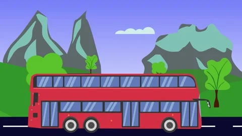 Cartoon Bus running animation, fields an... | Stock Video | Pond5
