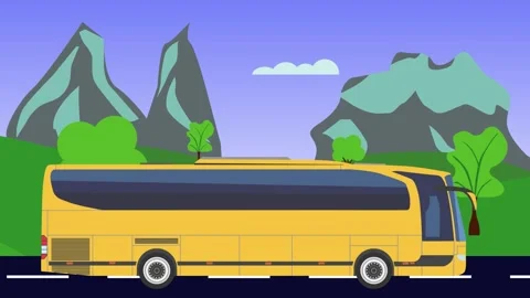 Cartoon Bus running animation, fields an... | Stock Video | Pond5