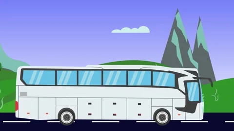 Cartoon Bus running animation, fields an... | Stock Video | Pond5