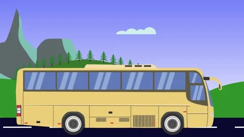 Cartoon Bus running animation, fields an... | Stock Video | Pond5