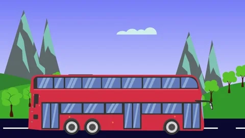 Cartoon Bus running animation, fields an... | Stock Video | Pond5